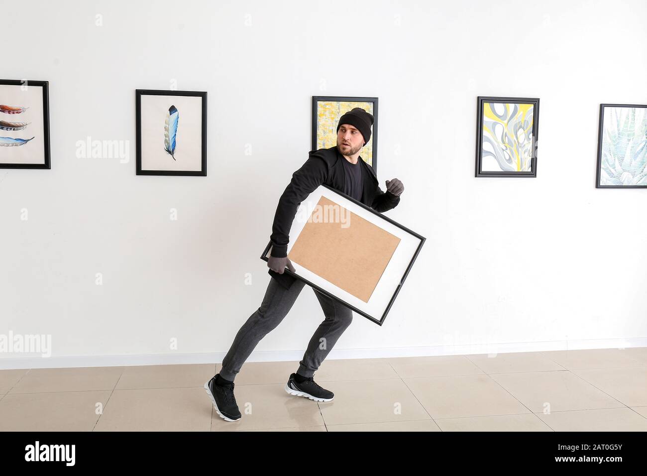 Thief stealing picture from art gallery Stock Photo - Alamy