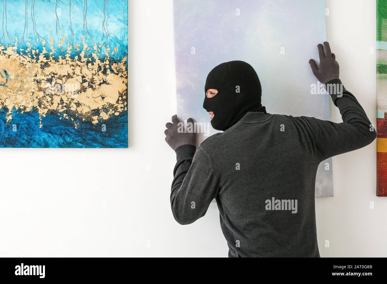 Thief stealing picture from art gallery Stock Photo - Alamy