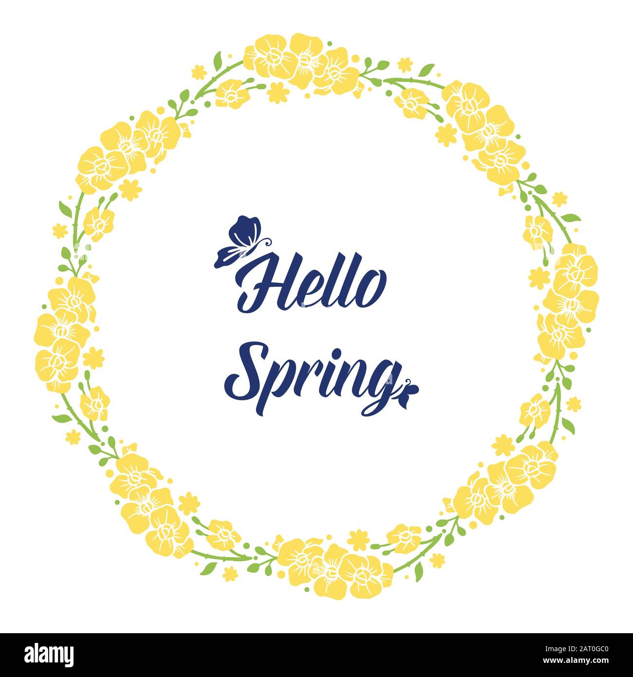 Beautiful yellow wreath frame, for hello spring greeting card design ...