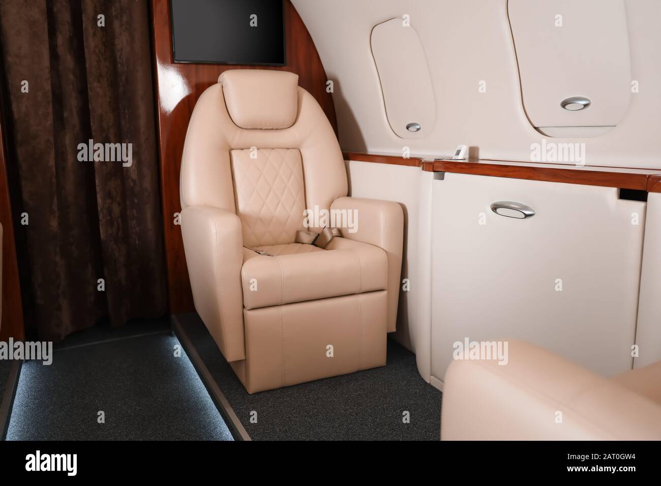 Inside view of modern private airplane Stock Photo - Alamy
