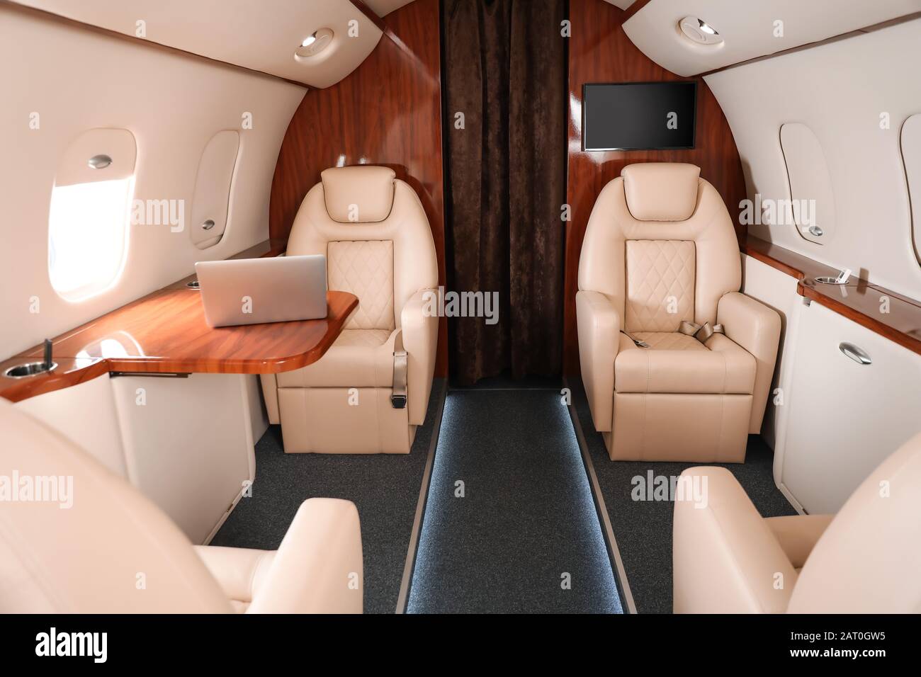 Inside view of modern private airplane Stock Photo - Alamy