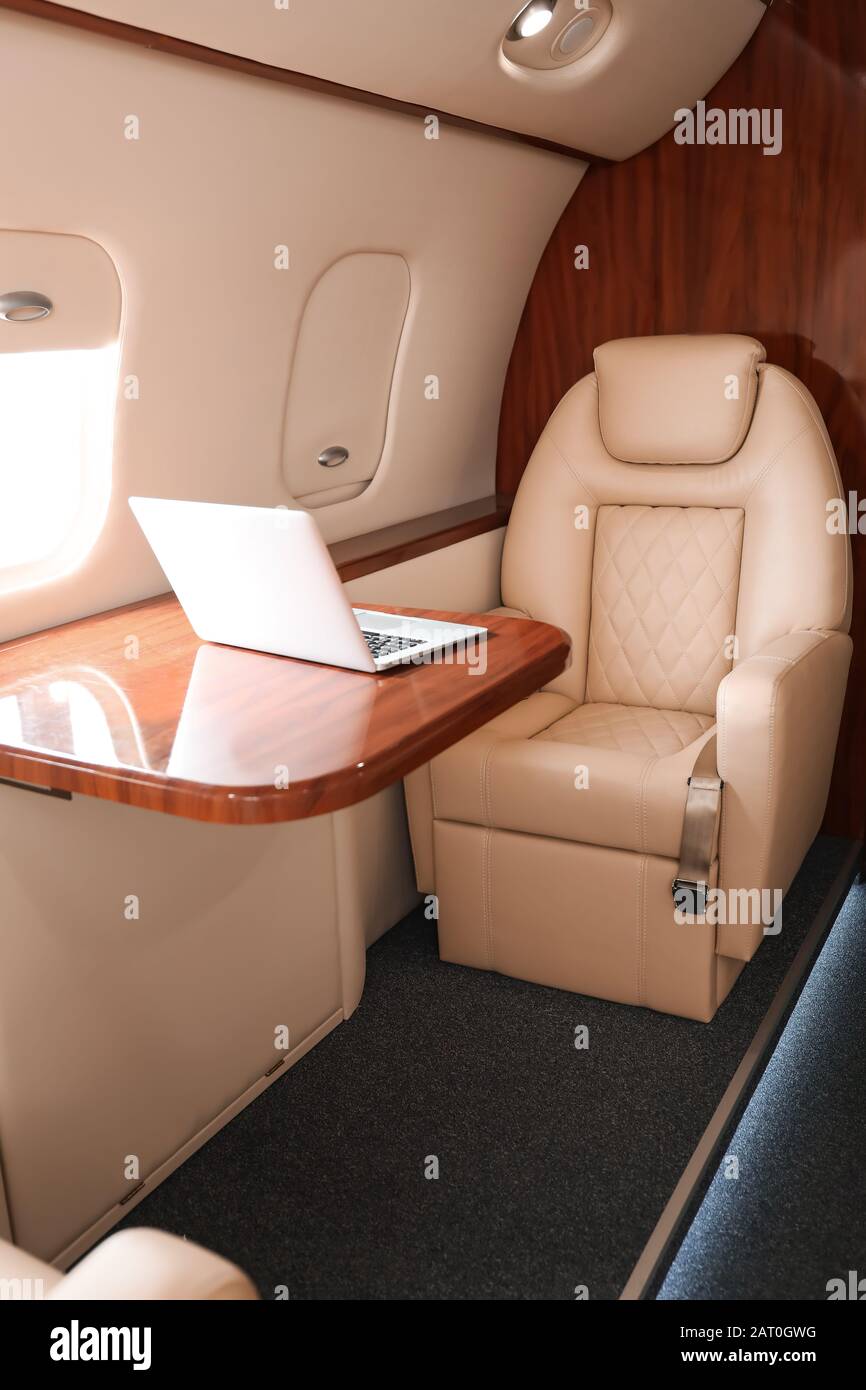 Inside view of modern private airplane Stock Photo - Alamy