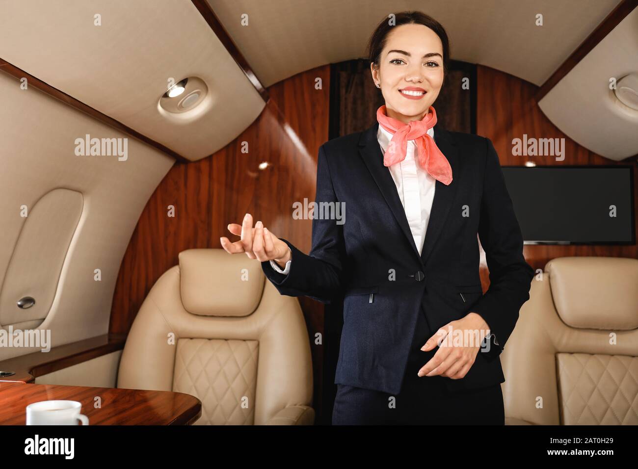 Air hostess on board the modern private airplane Stock Photo - Alamy