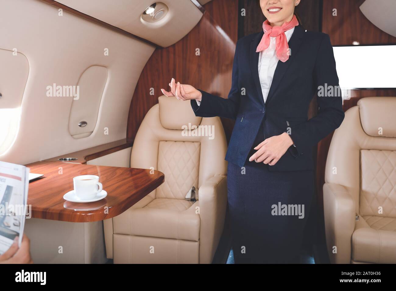 Air hostess on board the modern private airplane Stock Photo - Alamy