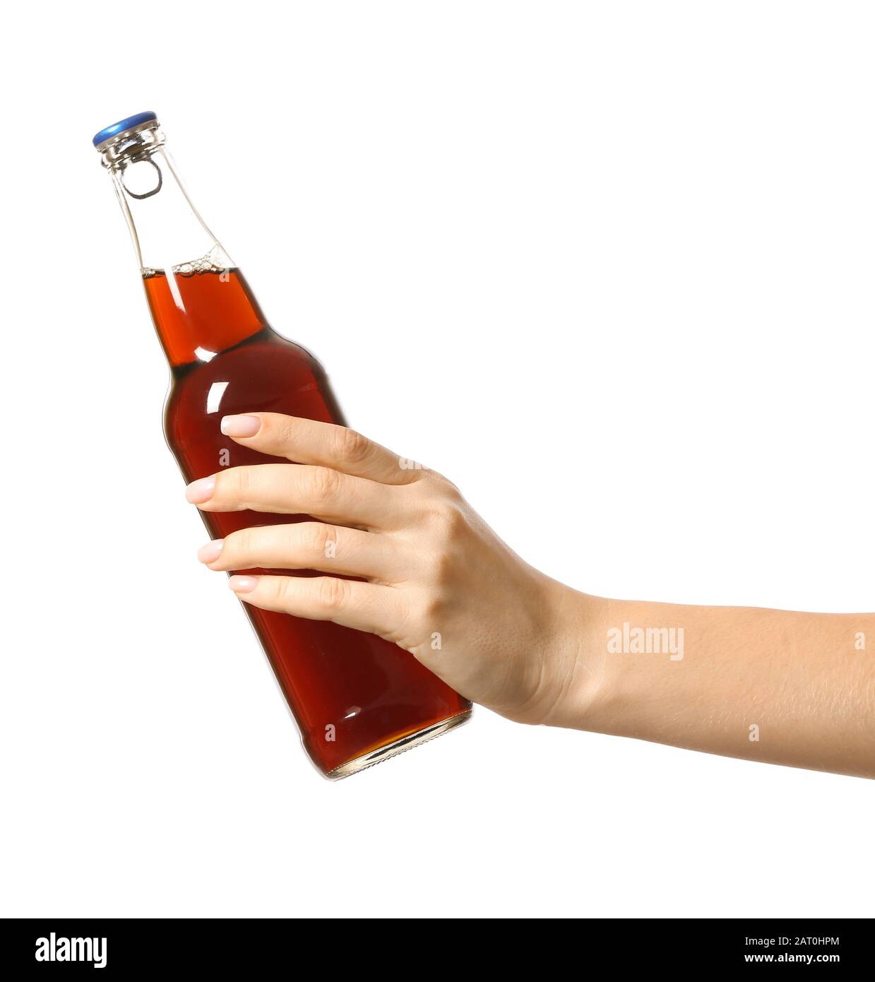 Hand with bottle of beer on white background Stock Photo - Alamy