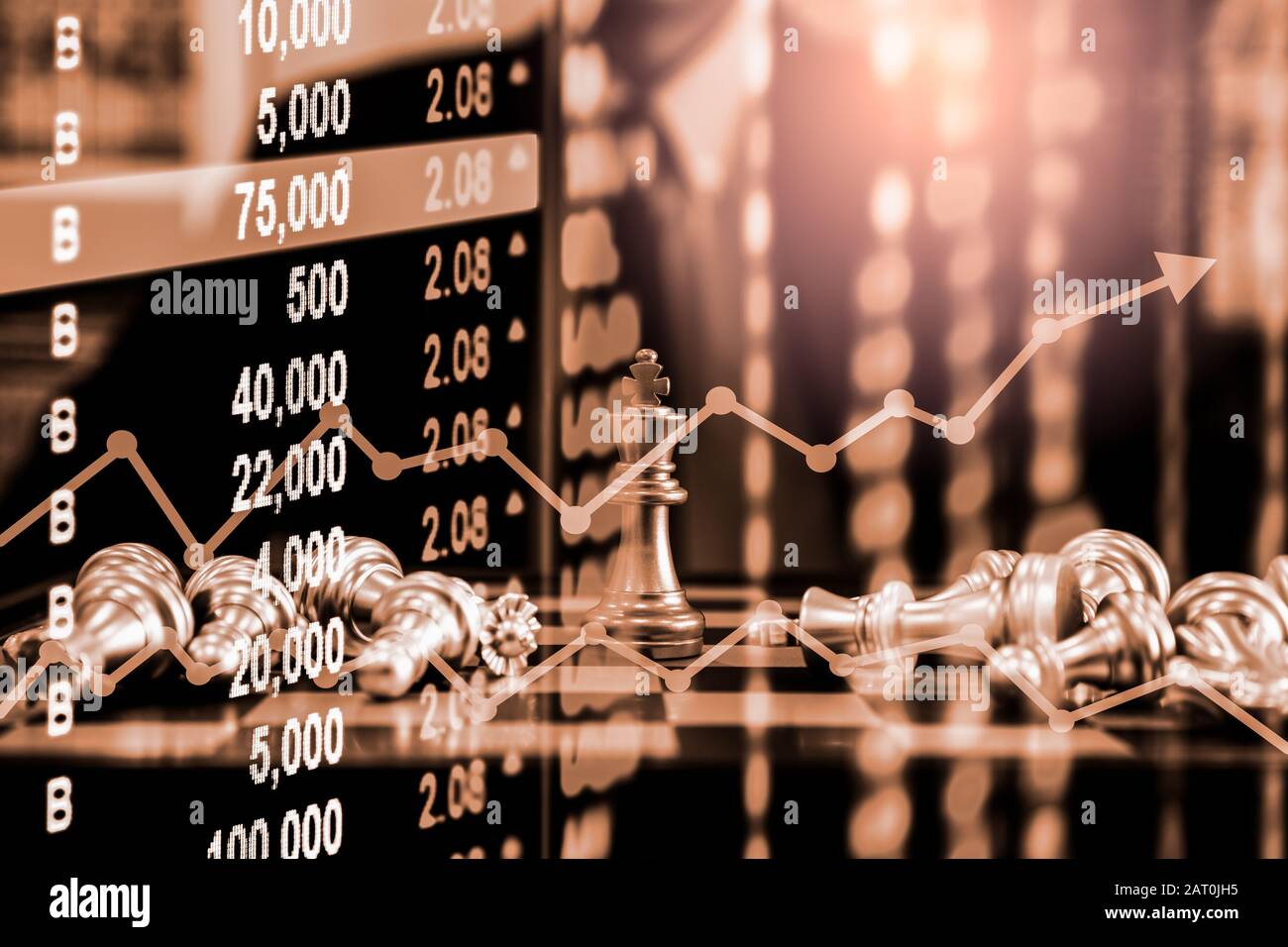 Chess game on chess board on stock market or forex trading graph chart ...