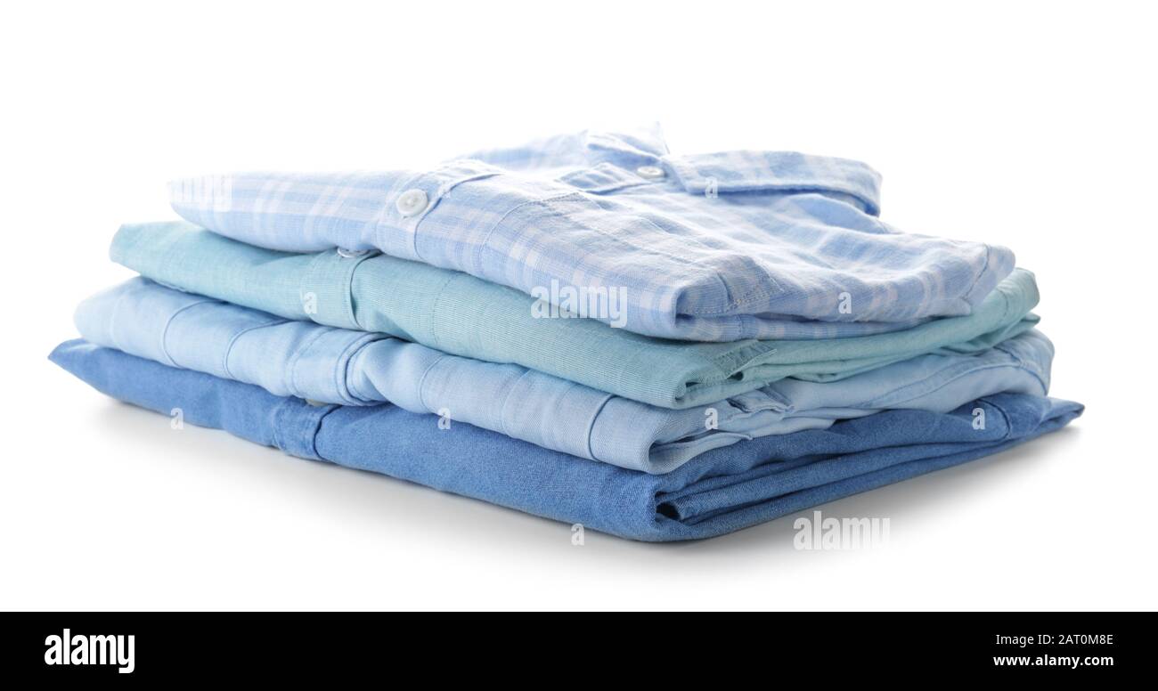 Stack of clean clothes on white background Stock Photo - Alamy