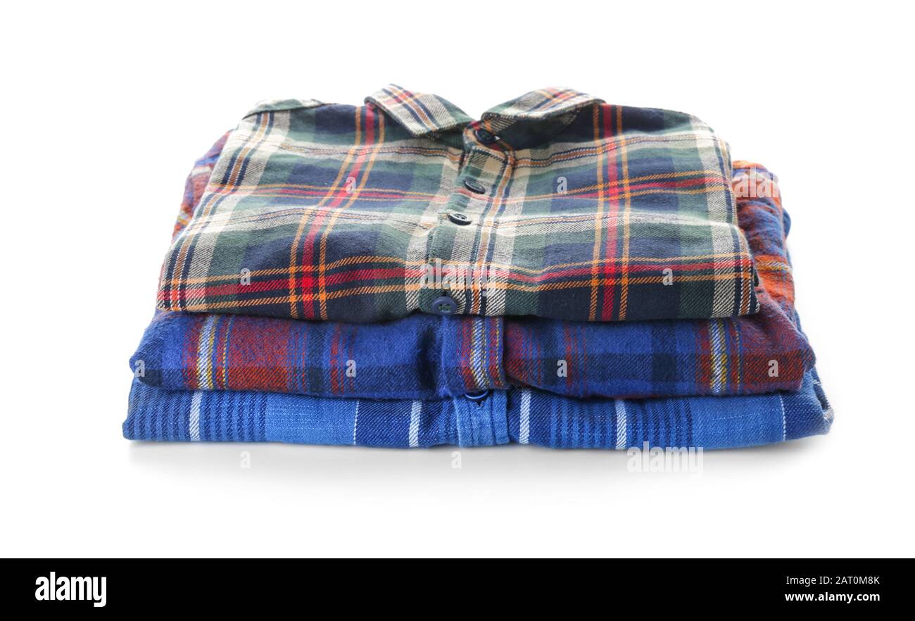 Stack of clean clothes on white background Stock Photo - Alamy