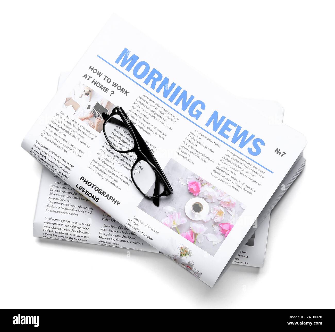 Morning newspapers on white background Stock Photo - Alamy