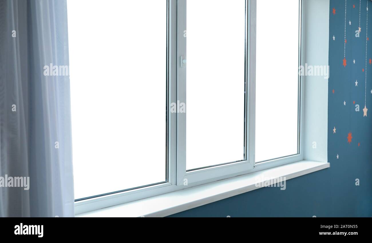 Big modern metal-plastic window in flat Stock Photo - Alamy