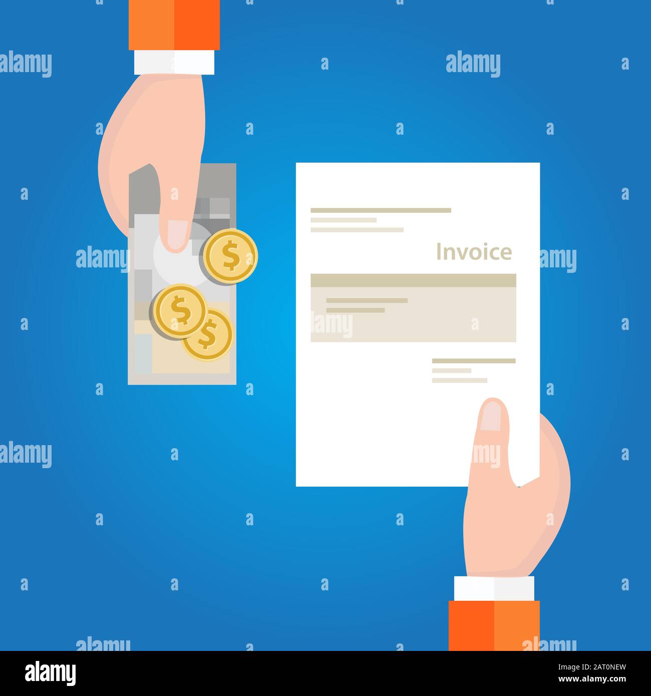 Pay invoice bill holding paper and cash money for transaction Stock ...