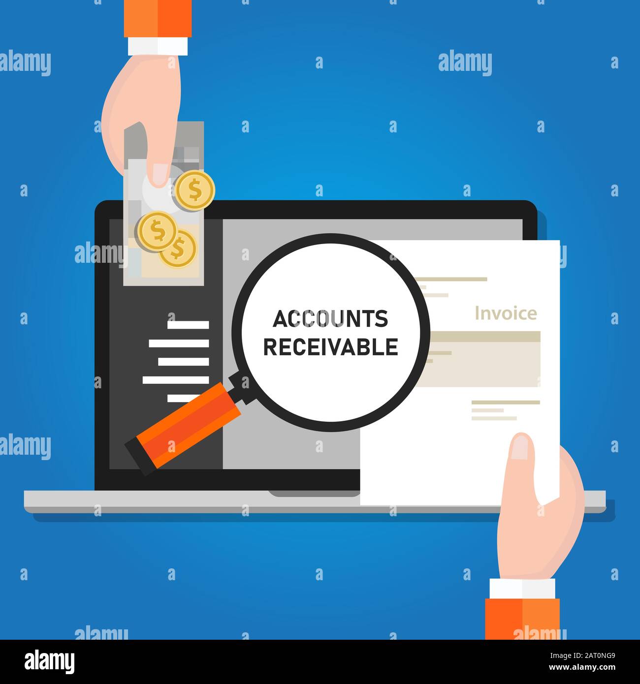 Pay invoice bill holding paper and cash money for transaction online ...