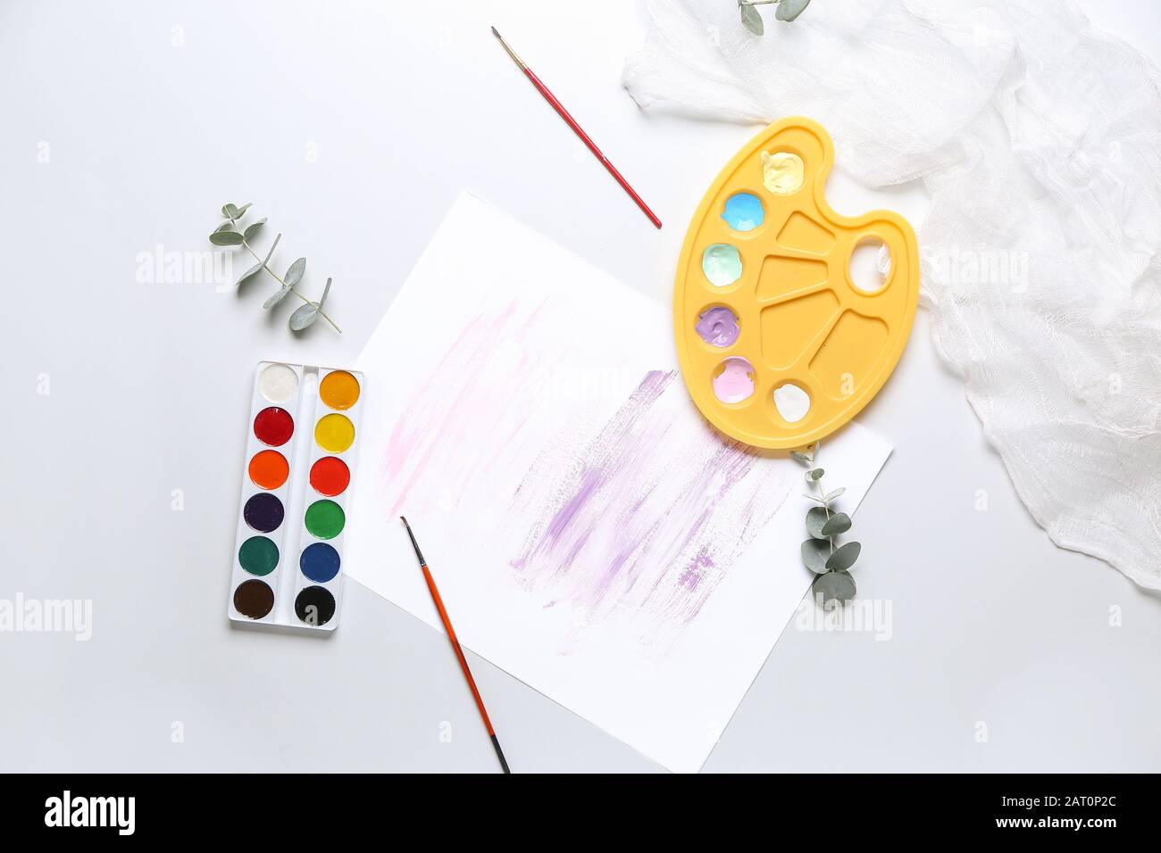 Set of artist's supplies on white background Stock Photo - Alamy
