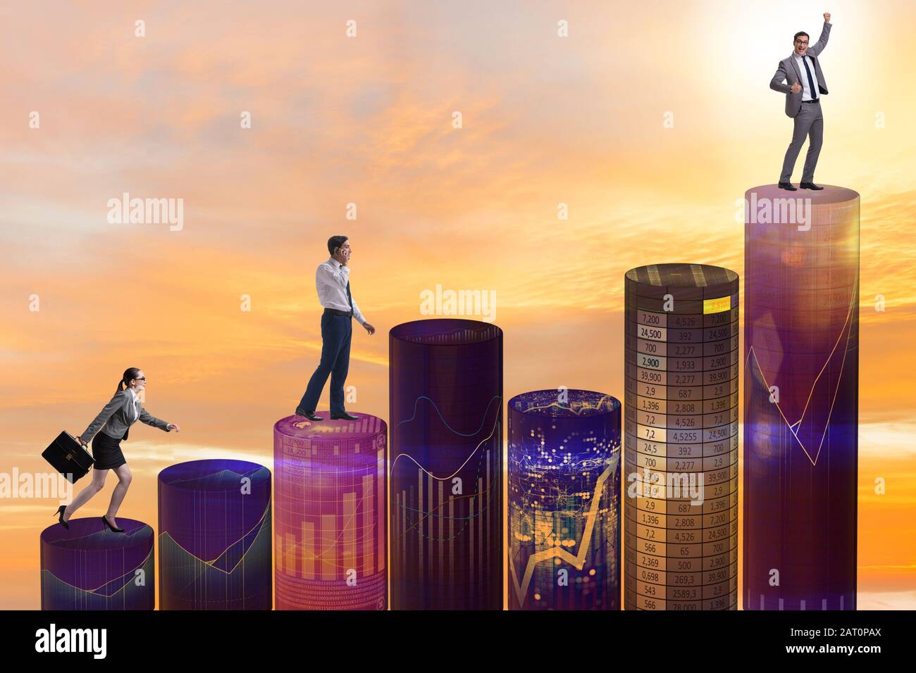 The business people climbing bar charts in growth concept Stock Photo ...