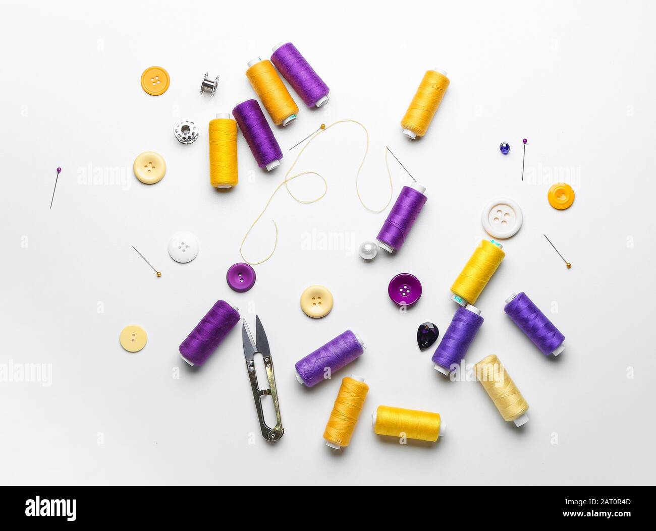 Set of tailor's supplies on white background Stock Photo - Alamy