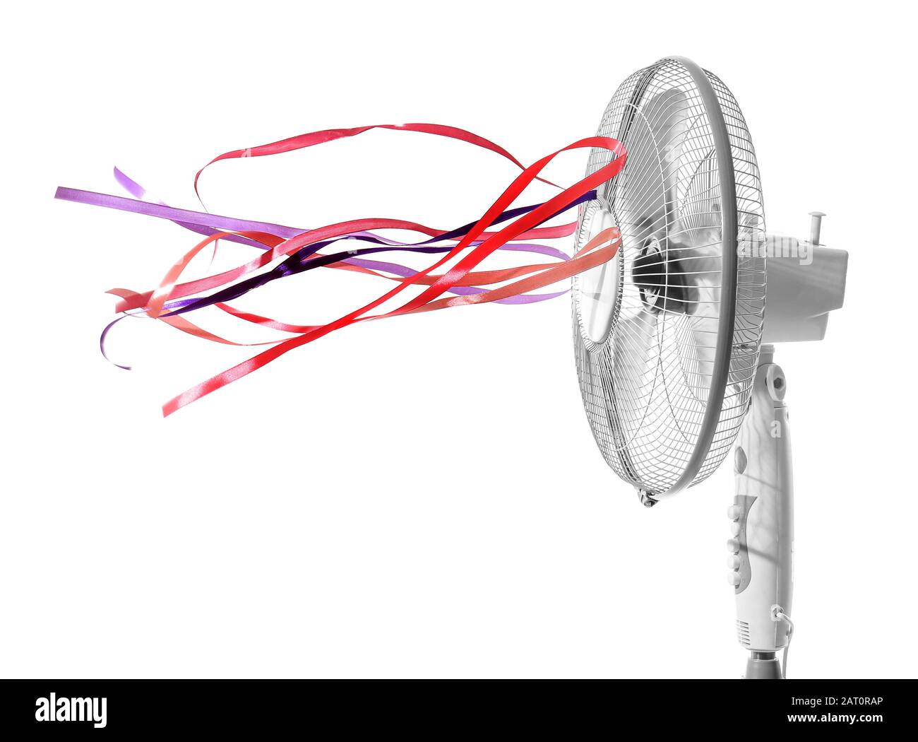Electric fan with fluttering ribbons on white background Stock Photo ...
