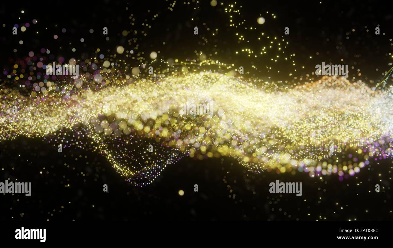 Plexus of abstract yellow dots on a black background. Loop animations ...