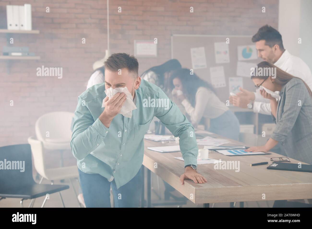 Evacuation of people from burning office building Stock Photo - Alamy