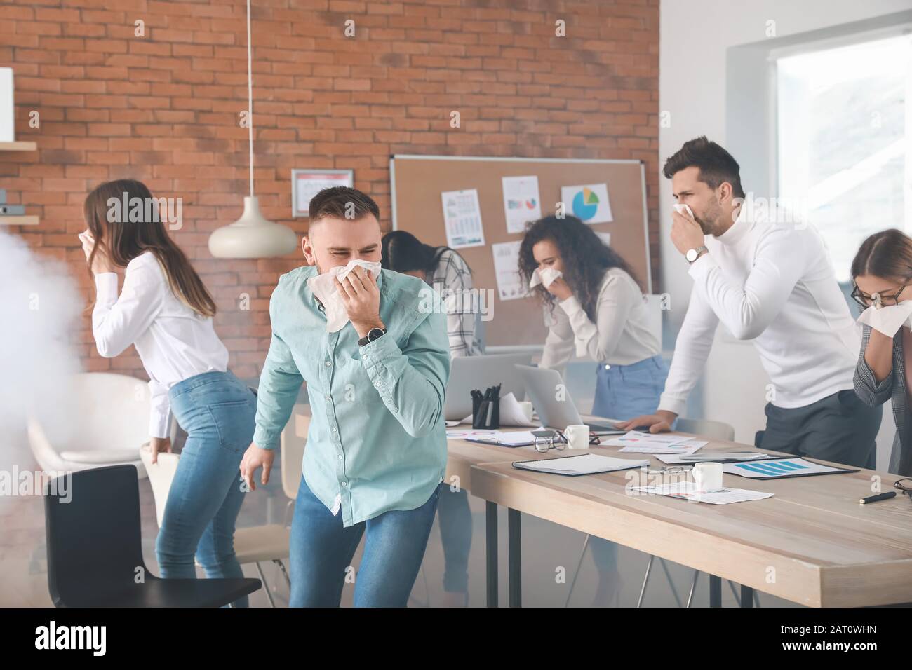 Evacuation of people from burning office building Stock Photo - Alamy