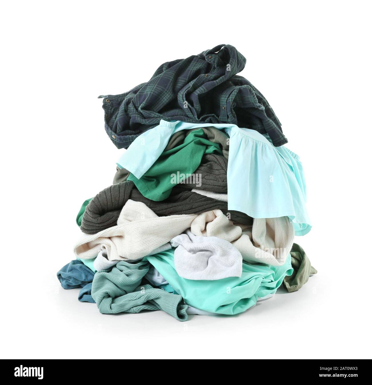 Heap of different clothes on white background Stock Photo - Alamy
