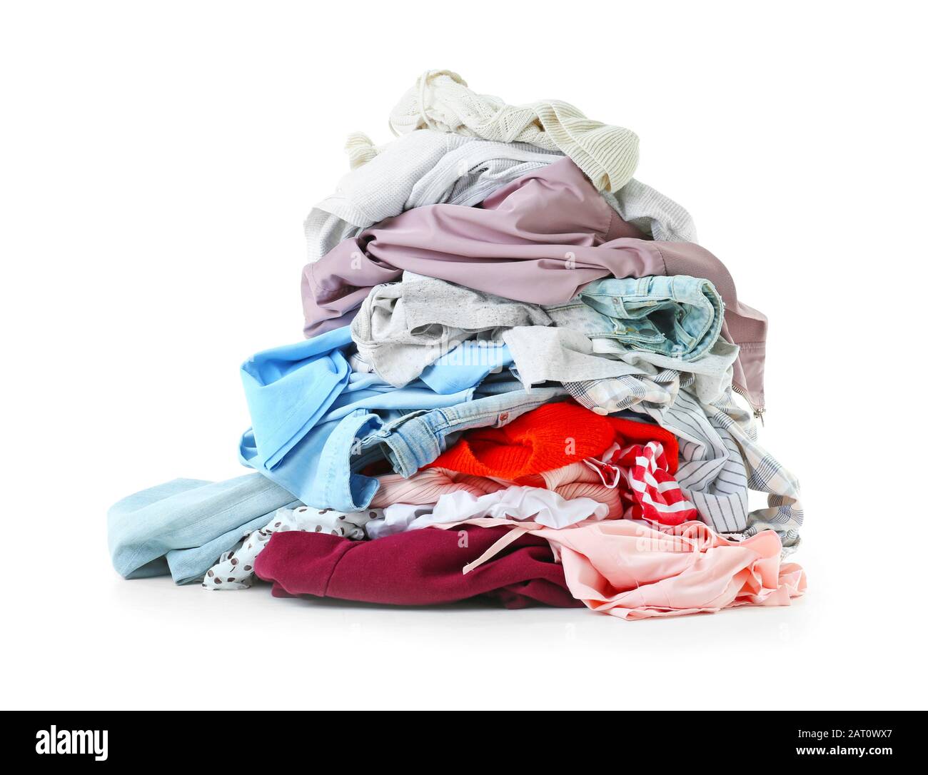 Heap of different clothes on white background Stock Photo - Alamy