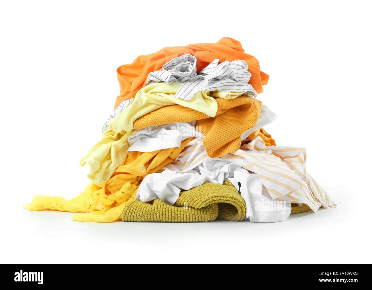 Heap of different clothes on white background Stock Photo - Alamy