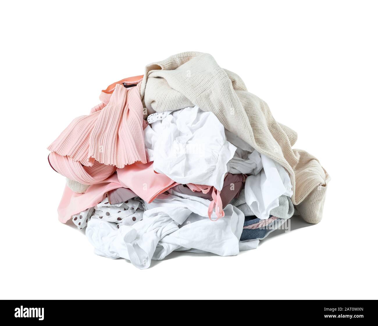 Heap of different clothes on white background Stock Photo - Alamy