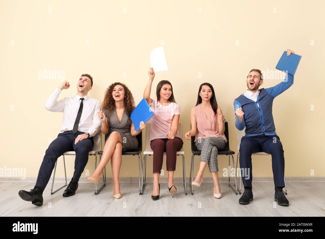 Happy people after successful job interview indoors Stock Photo - Alamy