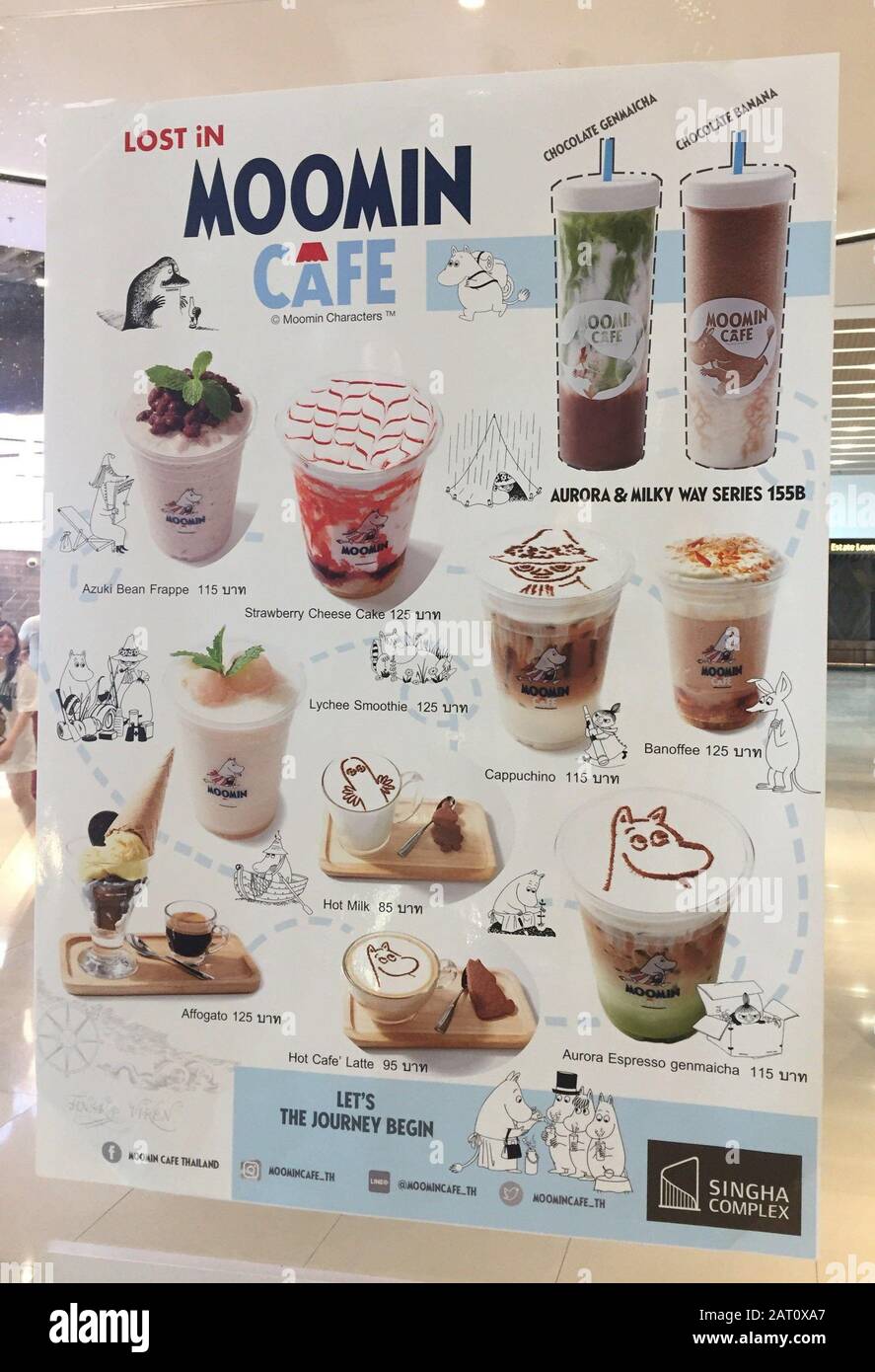 Bangkok, Thailand. 01st Jan, 2020. A drinks menu for "Moomin" shakes in ...