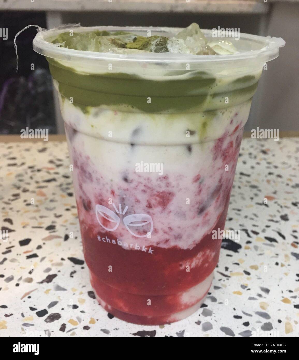 Bangkok, Thailand. 23rd Jan, 2020. A freshly mixed shake of the green ...