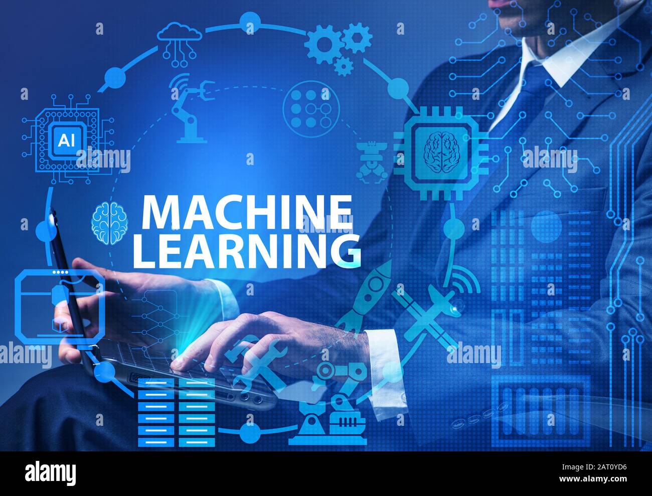 The machine learning concept with man Stock Photo - Alamy