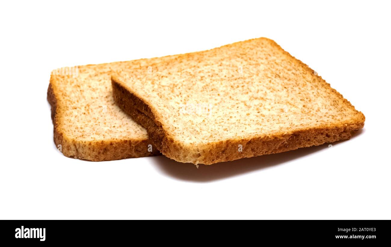 Two slices of white bread isolated on a white background Stock Photo ...