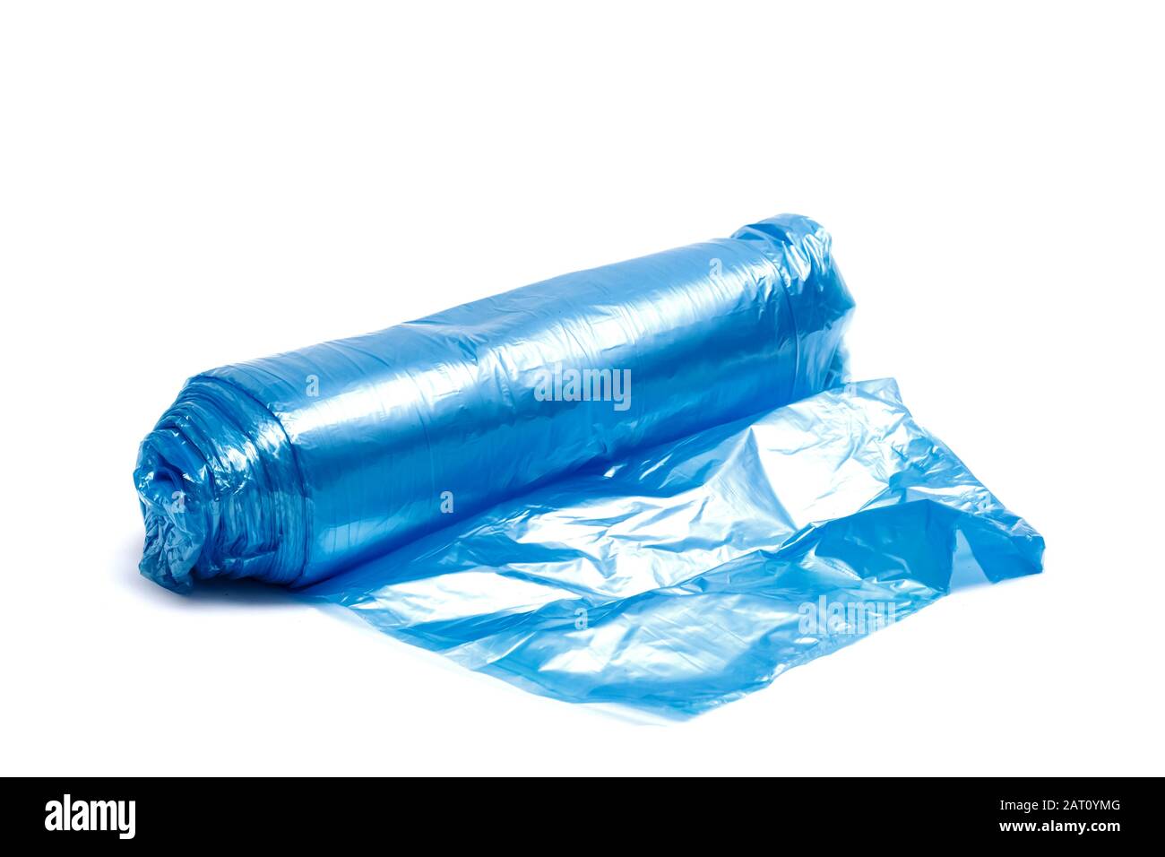 Blue roll of trash bags isolated on white background Stock Photo - Alamy