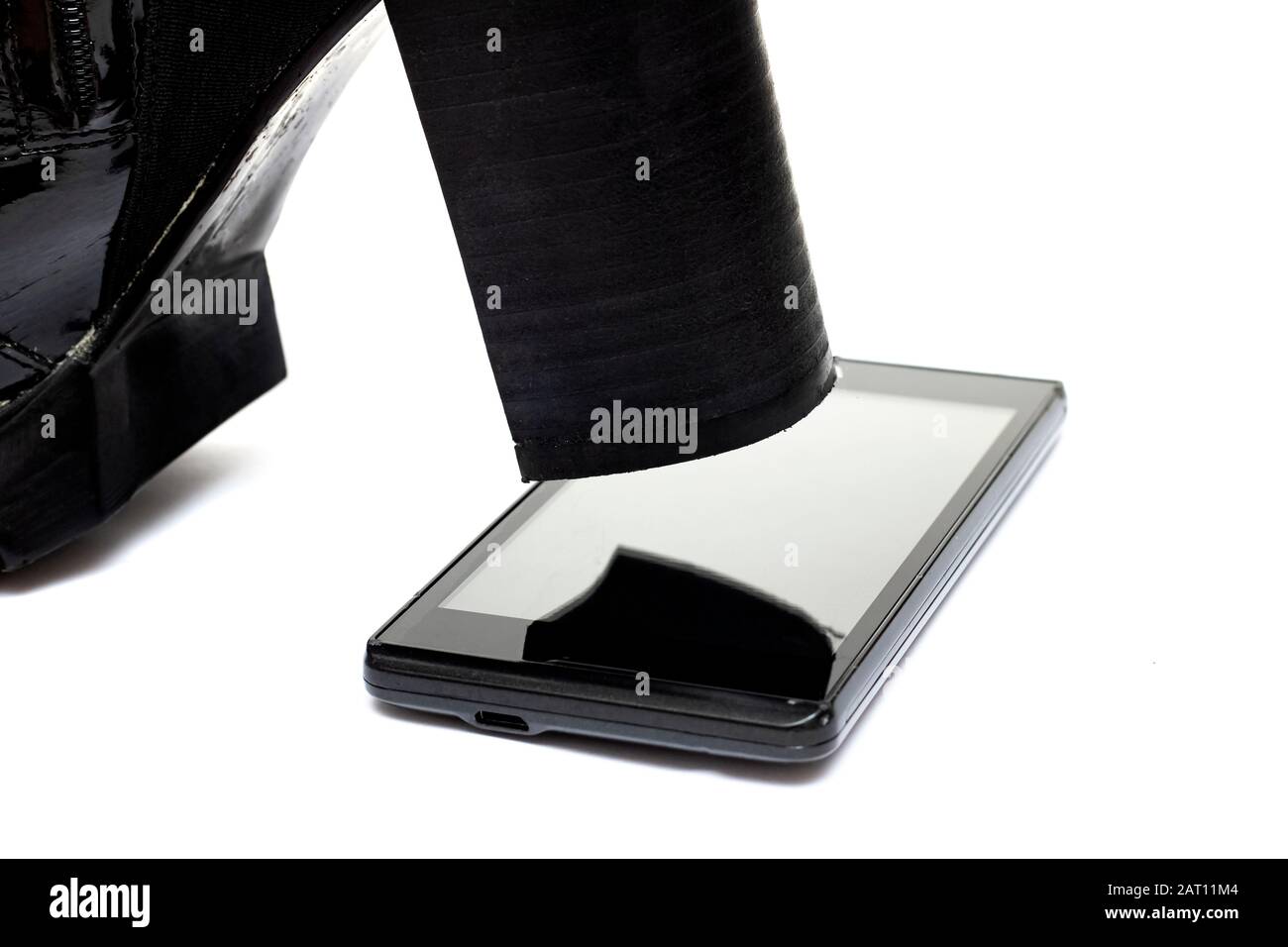 Screen telephone with heel shoes isolated on whie background Stock ...