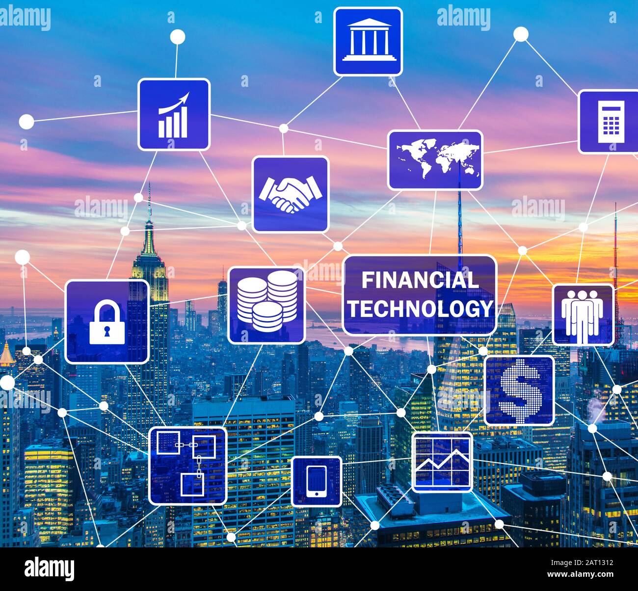 The smart city concept with fintech financial technology concept Stock ...