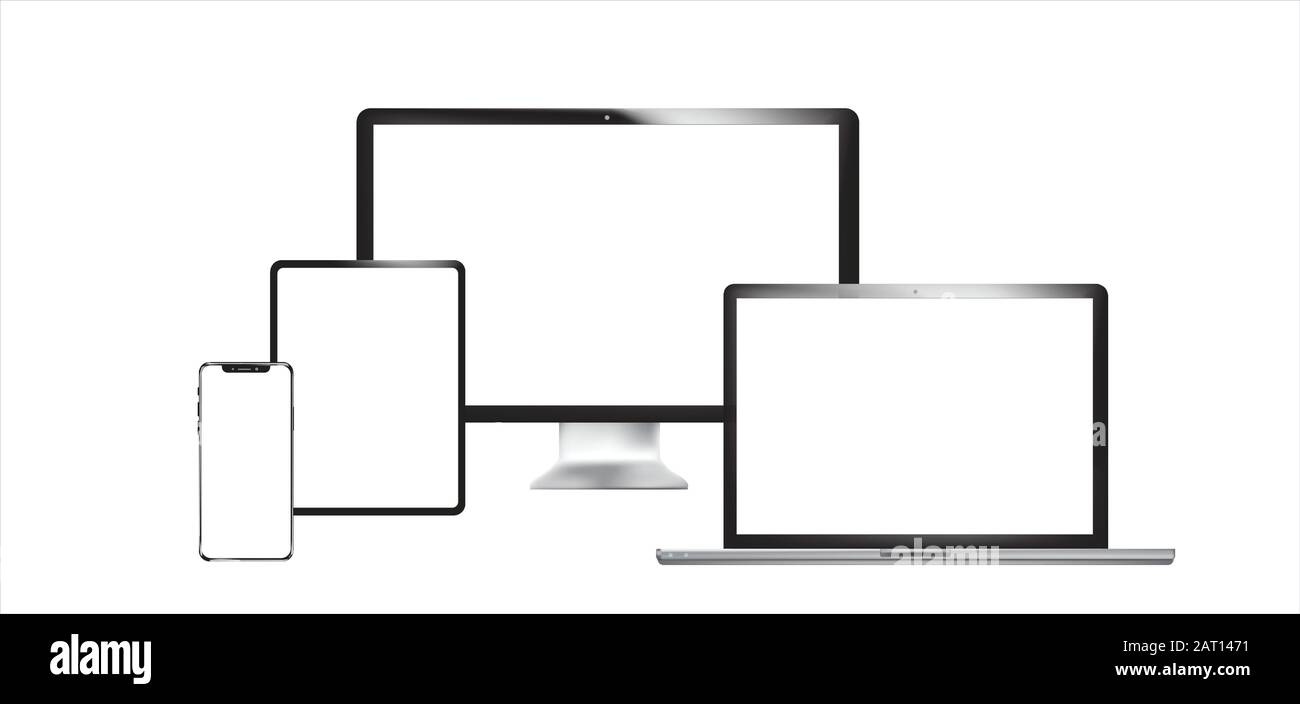 Set of realistic phone, tablet, laptop and PC. Vector graphic Stock ...