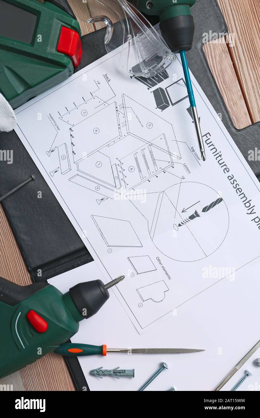 Furniture assembling plan tools hi-res stock photography and images - Alamy