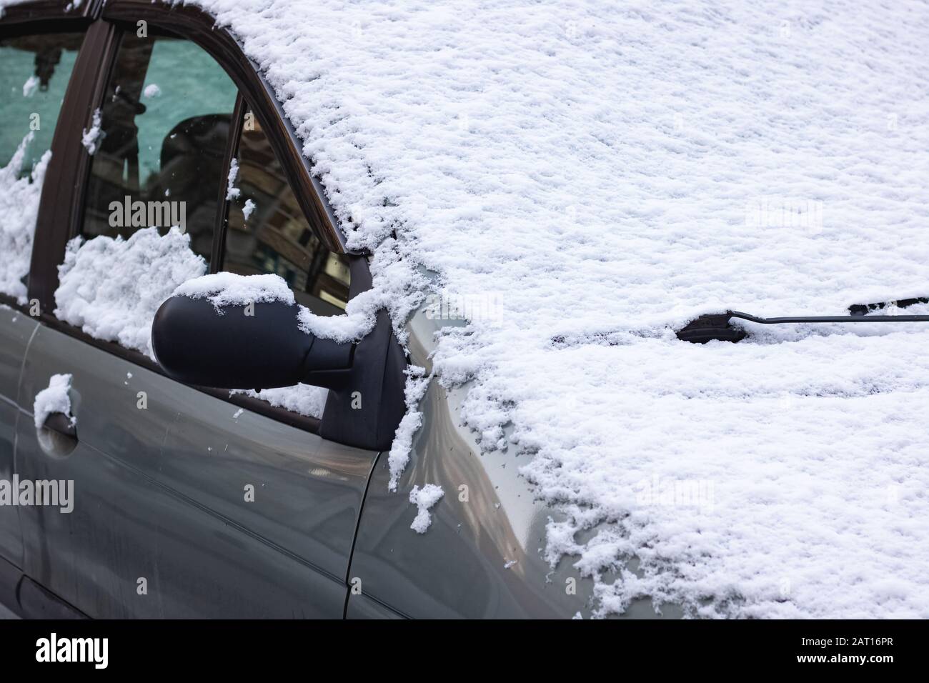 The first snow on a car windshield Stock Photo - Alamy
