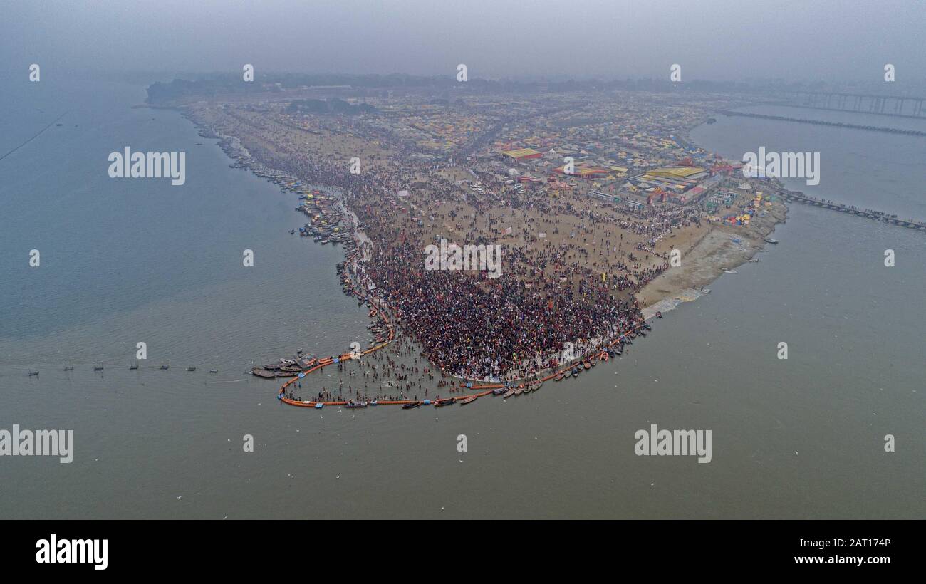 Allahabad, Uttar Pradesh, India. 30th Jan, 2020. Allahabad: An aerial ...