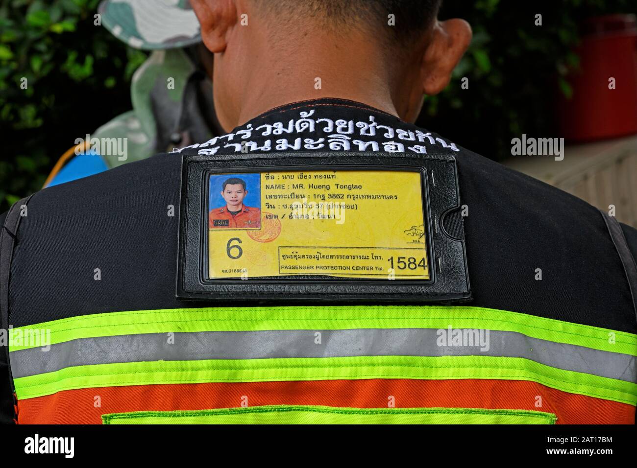 bangkok, thailand - 2020.01.15: licence badge on the backside of the ...