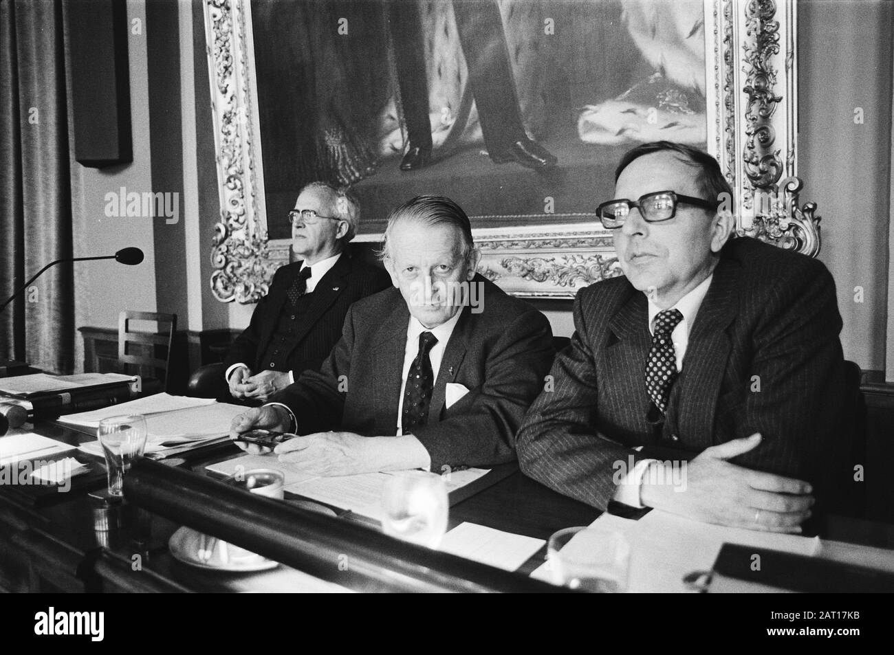 First Chamber; from l.n.r. Chairman Thurlings, Registrar jhr.mr. J.W ...