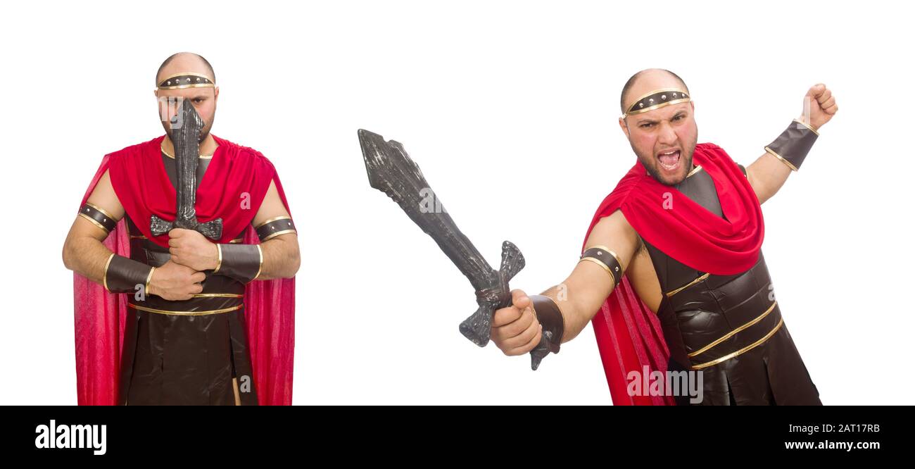 The gladiator isolated on white background Stock Photo - Alamy