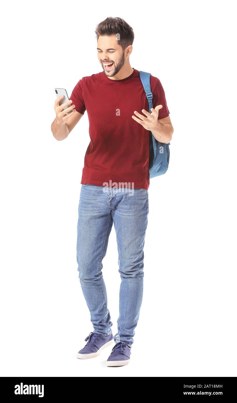 Mobile phone worried man Cut Out Stock Images & Pictures - Alamy