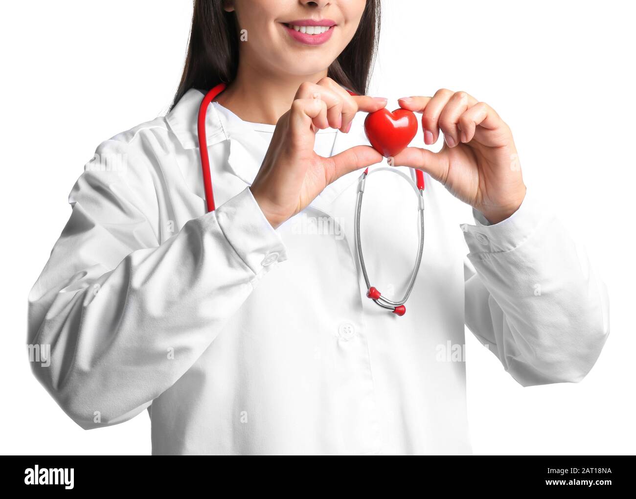 Female cardiologist on white background Stock Photo - Alamy