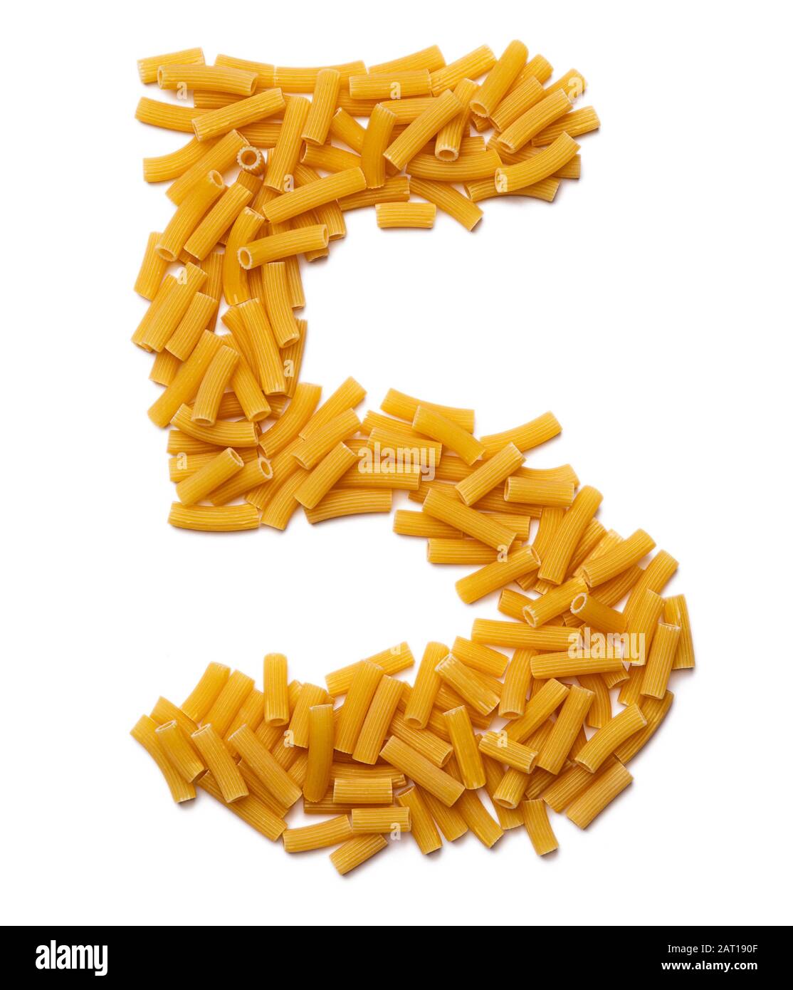 Arabic numeral "5" from dry pasta on a white isolated background. Food ...