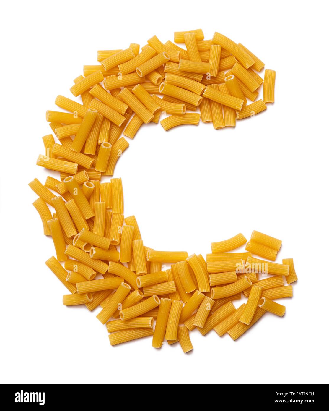 Letter C of the English alphabet from dry pasta on a white isolated ...