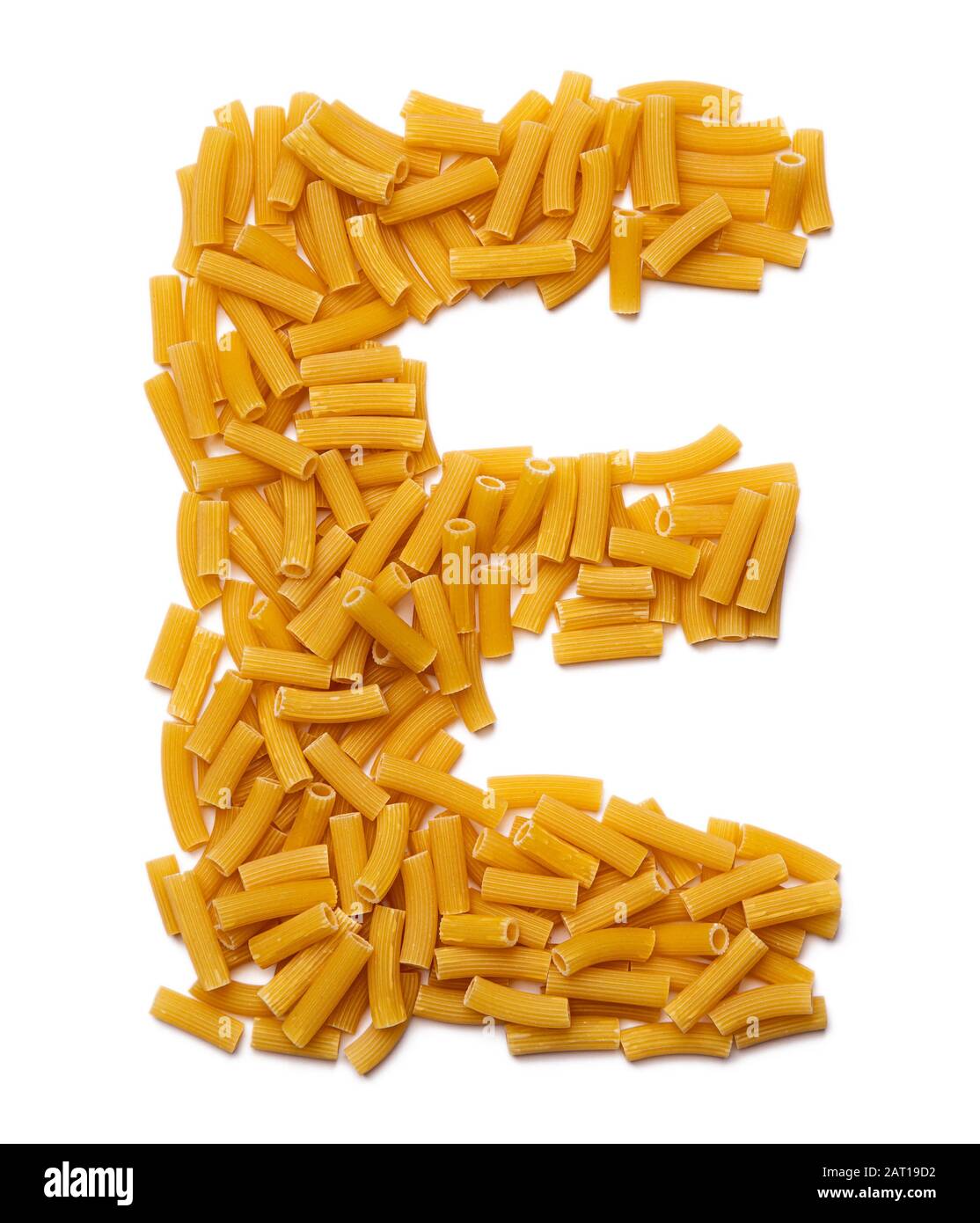 Letter E of the English alphabet from dry pasta on a white isolated ...