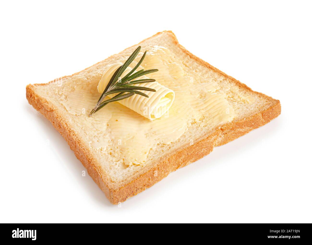 Slice of bread with butter on white background Stock Photo - Alamy