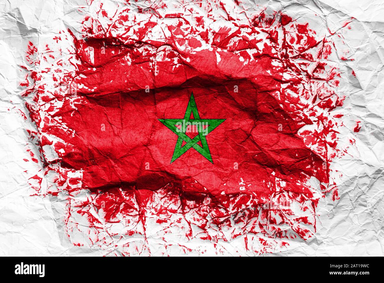 The national flag of the Morocco is painted on crumpled paper. Flag ...