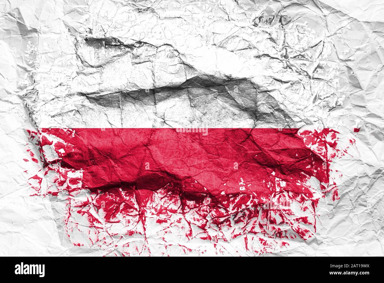 The national flag of the Poland is painted on crumpled paper. Flag ...